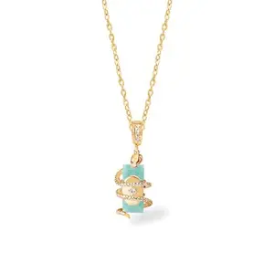FREQNC ATELIER Gold / Blue Gold Snake Charm Necklace With Interchangeable Amazonite - Gold/blue