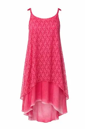 CONQUISTA Elegant Lace High-low Dress With Adjustable Straps