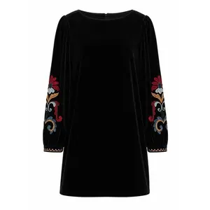 TRAFFIC PEOPLE Folklore Velvet Embellished Mini Dress - Black