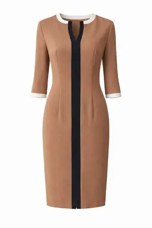 CONQUISTA Elegant Contrast-trim Midi Dress