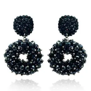 MICHAEL NASH JEWELRY Christine Glass Faceted Bead Clip On Drop Earrings - Black