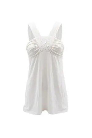 CONQUISTA Elegant Sleeveless Top With Ruched Front & Subtle Embellishts