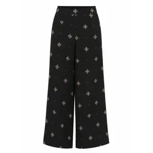 TRAFFIC PEOPLE Embroidered Wide Leg Trousers - Black