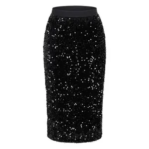 MODENAIRE Sequin High-waisted Pencil Midi Skirt - Black