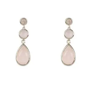 LATELITA Neutrals / Tuscany Gemstone Drop Earring Rose Quartz - Silver