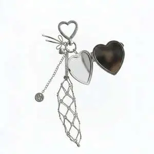 MERCELA Heart Mirror Bag Charm & Lipstick Holder - Silver