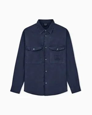 Armani Exchange Regular Fit Shirt In Cotton Poplin - Navy Blue