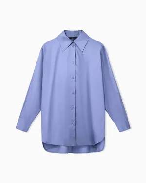 Armani Exchange Oversized Fit Shirt In Organic Cotton Poplin - Light Blue