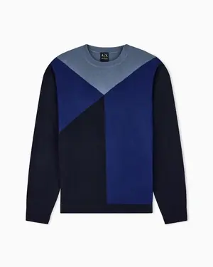 Armani Exchange Regular Fit Pullover In Virgin Wool And Acrylic - Blue