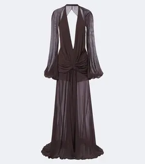 DE LA VALI Fiorela Chiffon Maxi Dress - Brown