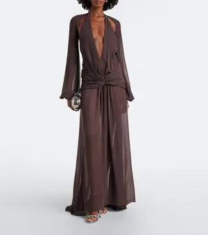 DE LA VALI Fiorela Chiffon Maxi Dress