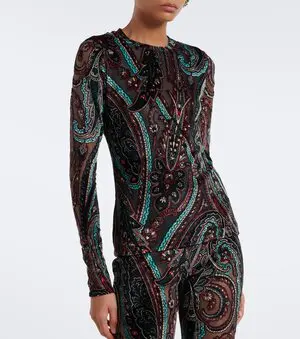 Etro Patch-appliqué Paisley Print Long Sleeve Top