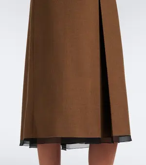 Prada Chiffon-trimmed Virgin Wool Midi Skirt