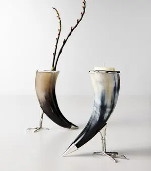 TAVARES 1922 Bird Edit Horn And Sterling Silver Candle Holder