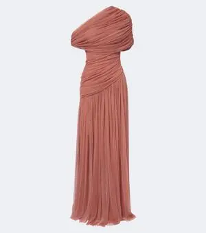 DE LA VALI Himalia Asymmetric Draped Tulle Maxi Dress - Pink