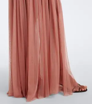 DE LA VALI Himalia Asymmetric Draped Tulle Maxi Dress