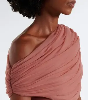 DE LA VALI Himalia Asymmetric Draped Tulle Maxi Dress