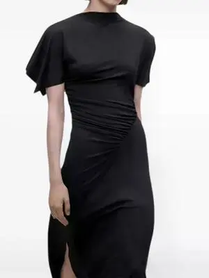 Victoria Beckham Gathered Asymmetric Hem Midi Dress