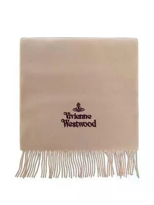 VIVIENNE WESTWOOD Logo-embroidered Fringed Scarf - Neutrals