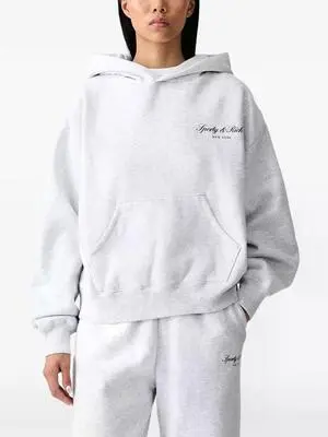 Sporty & Rich Logo Print Pouch Pocket Hoodie - Grey