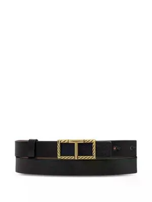 TWINSET Twisted-effect Logo-buckle Leather Belt - Black