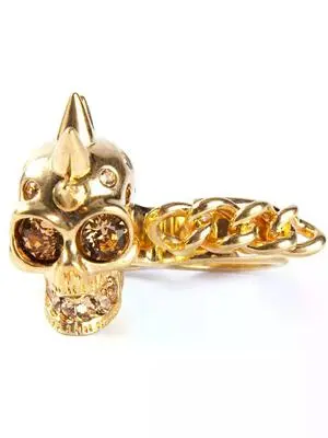 Alexander McQueen Double Finger Mohican Skull Ring - Metallic