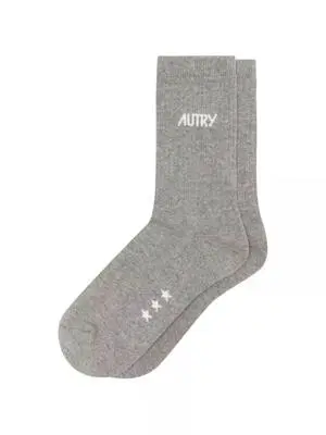 AUTRY Logo Star Print Crew Socks - Grey