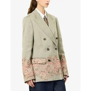 Dries Van Noten Embroidered Double-breasted Linen-blend Blazer