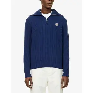 Moncler Logo-print Quarter-zip Ribbed Knit Jumper