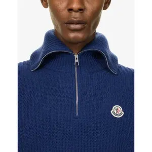 Moncler Logo-print Quarter-zip Ribbed Knit Jumper