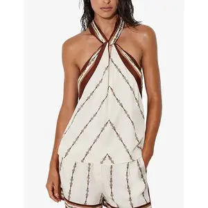REISS Jayce Halter-neck Satin Top