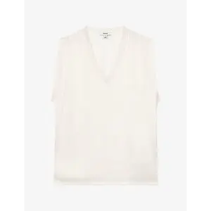 REISS Renita V-neck Silk-blend Top - White