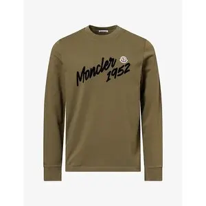 Moncler Scribble Logo-print Long-sleeve Cotton T-shirt - Khaki