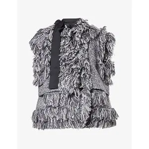 Sacai Tweed Wool-blend Vest With Fringe Trims
