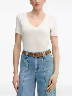 MOS MOSH V-neck Short-sleeve Knit Top - Neutrals
