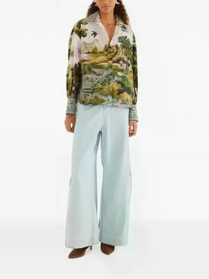 Farm Rio Multicolor Countryside Landscape Buttoned Shirt