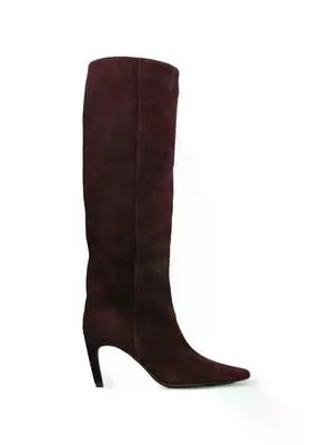 Lola Cruz Bordeaux Calf Suede Pointed Toe Knee-length Stiletto Boots