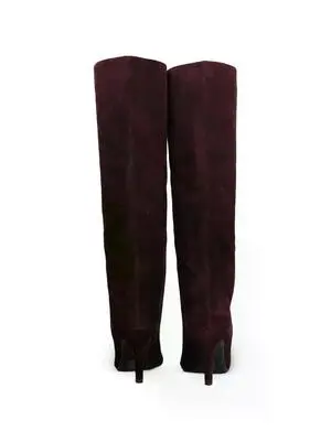 Lola Cruz Bordeaux Calf Suede Pointed Toe Knee-length Stiletto Boots
