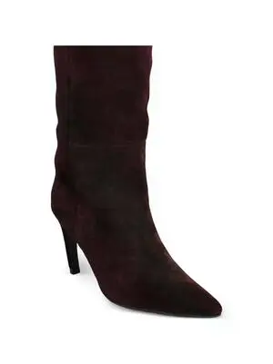 Lola Cruz Bordeaux Calf Suede Pointed Toe Knee-length Stiletto Boots
