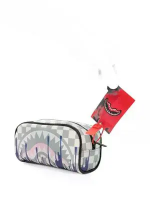 SPRAYGROUND Shark-print Checkered Wash Bag - White