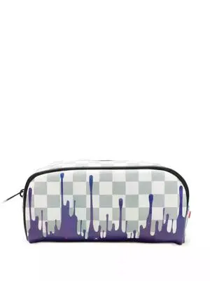 SPRAYGROUND Shark-print Checkered Wash Bag - White
