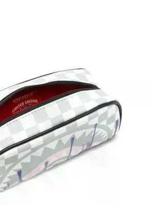 SPRAYGROUND Shark-print Checkered Wash Bag - White