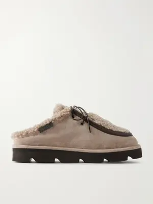 Brunello Cucinelli Shearling-trimmed Suede Clogs