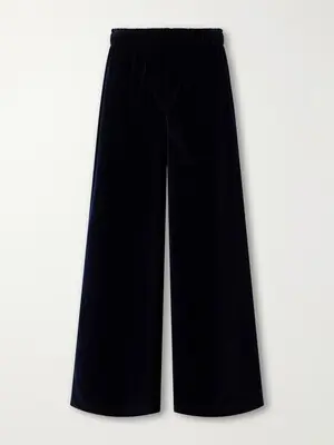LES VACANCES D’IRINA Gathered Cotton-velvet Wide-leg Trousers