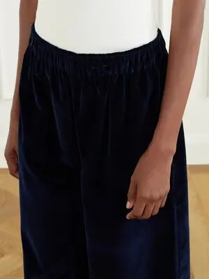 LES VACANCES D’IRINA Gathered Cotton-velvet Wide-leg Trousers