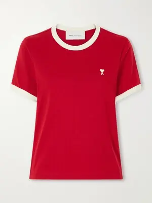 AMI Paris Logo-embroidered Cotton-jersey T-shirt