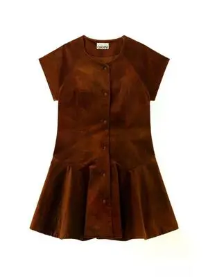 GANNI Corduroy Round Neck Button-up Dress