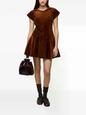 GANNI Corduroy Round Neck Button-up Dress