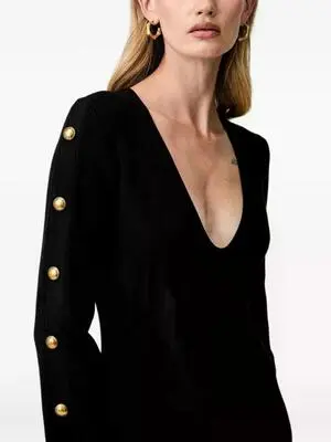 Elisabetta Franchi Ribbed Knit Midi Dress With Button Embellishments