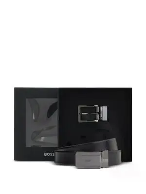 BOSS Reversible Leather Belt With Pin And Plaque Buckles
